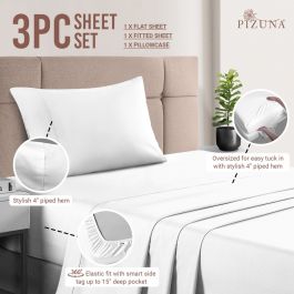 Pizuna 400 Thread Count Cotton Sheet Set - Soft, Breathable, Long ...
